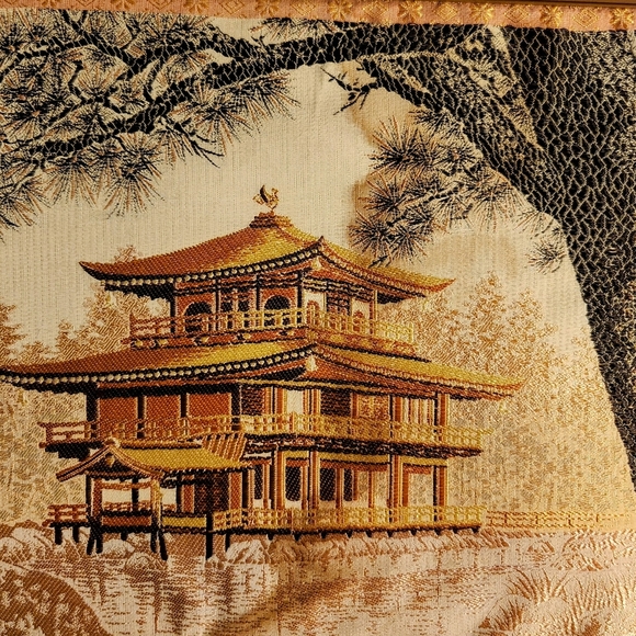 Art | Vintage Japanese Temple With Tree Embroidered Silk Tapestry ...